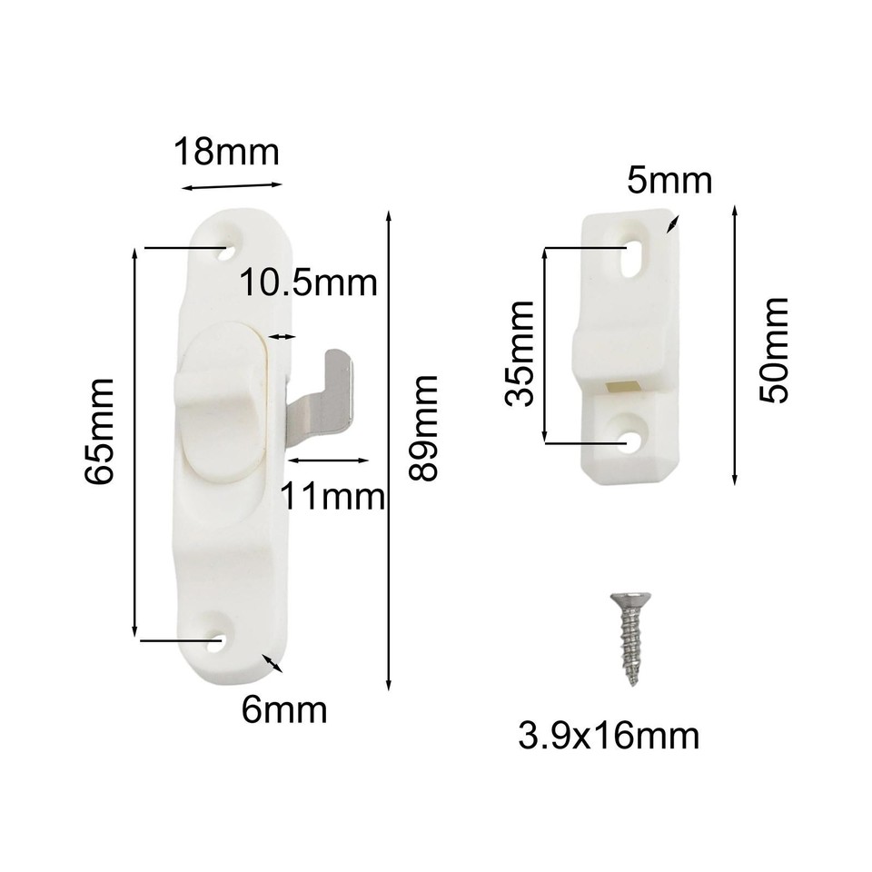 Screen Door Window Lock Hook Latch in Black White for Sliding Folding ...