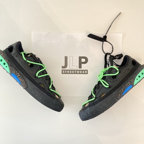 NIKE X OFF WHITE BLAZER LOW BLACK ELECTRIC GREEN SIZE 3.5 UK ...
