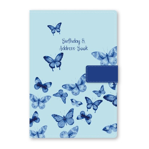 A5 Address Book Linen Fabric Blue Butterfly Cover A-Z Index Birthday ...