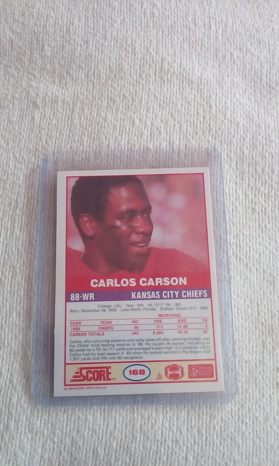 1989 Score #168 Carlos Carson Wide Receiver Kansas City Chiefs | eBay