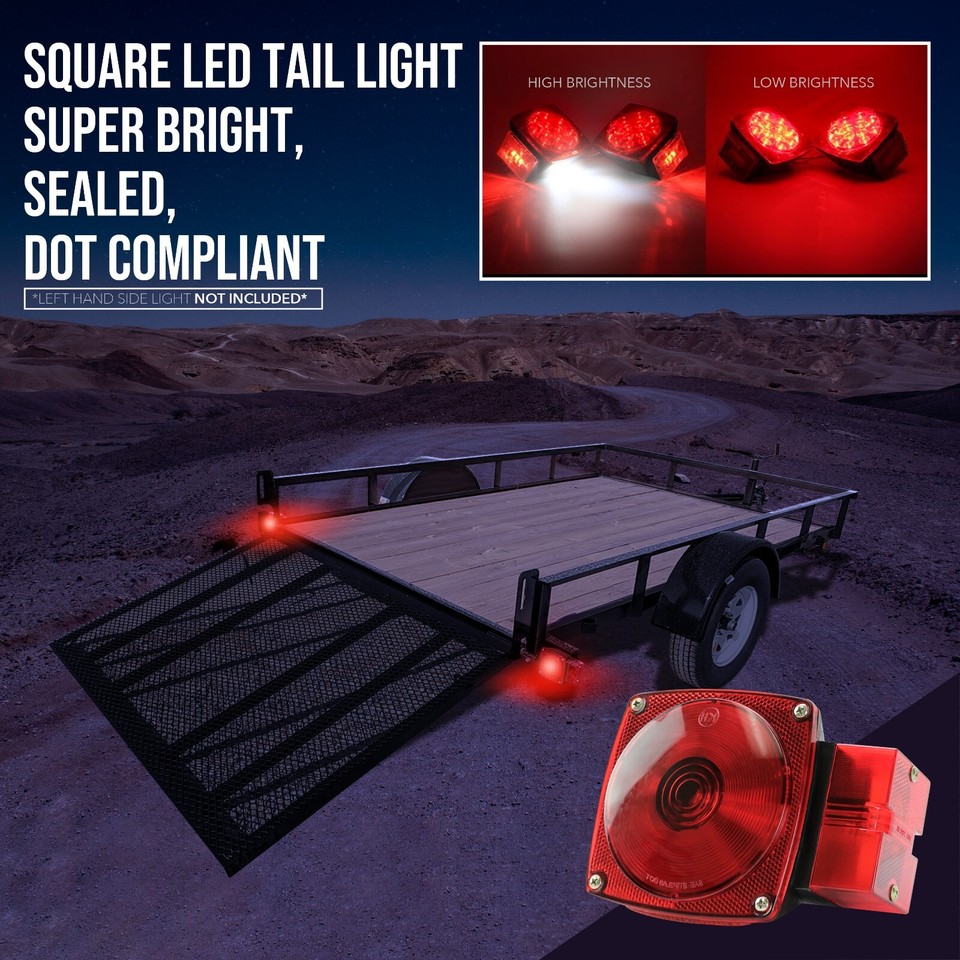 12V Submersible Square Led Trailer Light, Red White Incandescent Stop ...