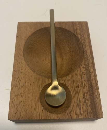 Teak Wood Rectangle Salt Cellar With Gold Colored Metal Spoon | eBay