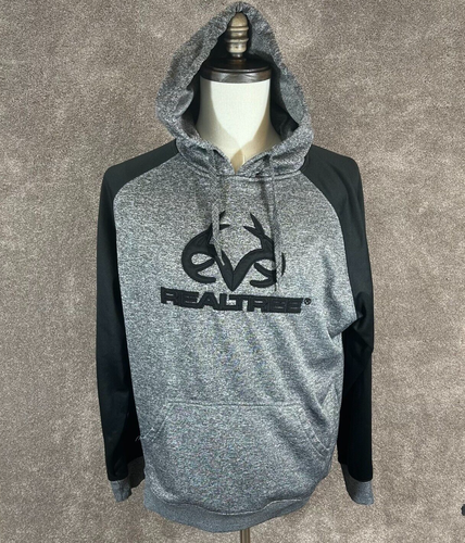 Realtree Hoodie Mens Large Gray Black Pullover Kangaroo Pockets ...
