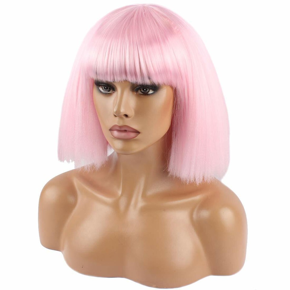 Fashion Party Wig for Women Men Short Bob Wigs with Bangs Full Wig ...