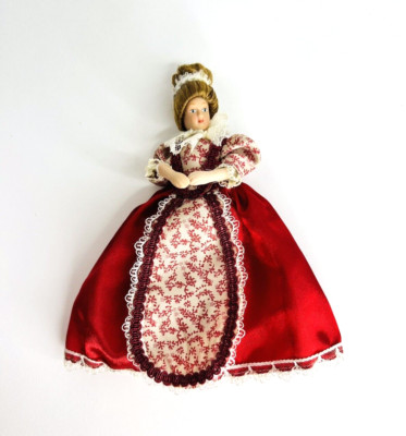 Dollhouse Miniature Porcelain Posable Doll 6 1/4" Princess Red Satin ...