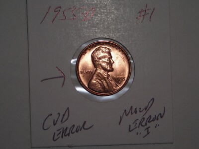wheat penny 1955D CUD,MOLD ERROR RED BU LOT #1 REDUNC LINCOLN CENT 1955 ...