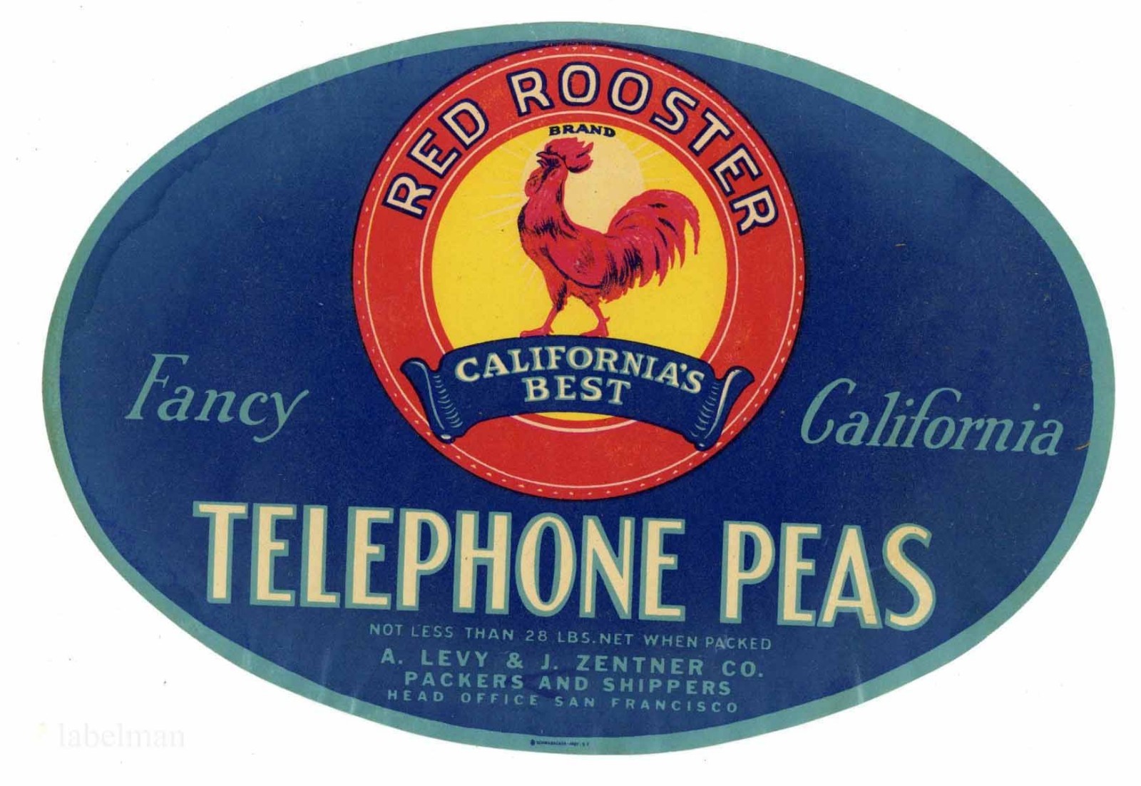 RED ROOSTER Brand, Vintage, Telephone Peas *AN ORIGINAL CRATE LABEL ...