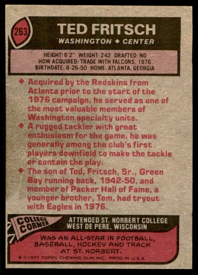 1977 Topps #263 Ted Fritsch Jr. | eBay