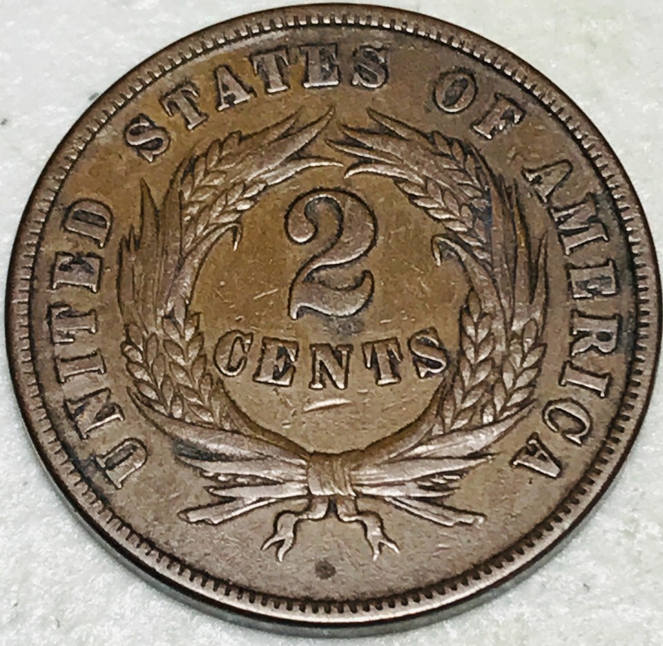 1869 Two Cent Piece 2C FULL MOTTO Civil War Era US Copper Coin CC28226 ...