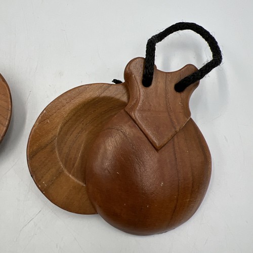 2 Pairs of Vintage Hand Carved Wooden Castanets Percussion Instrument ...