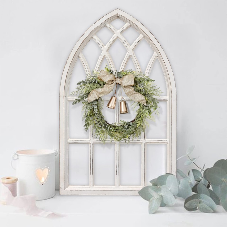 Rustic Arched Window Frame 20 x 32 Inch, Hanging Distressed White ...