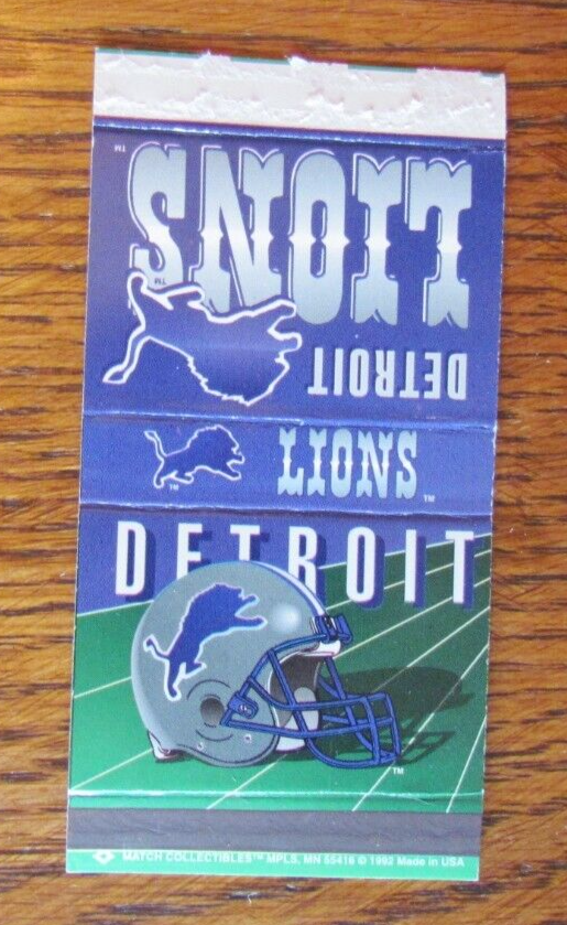 DETROIT LIONS FOOTBALL MATCHBOX COVER: EMPTY 1992 TEAM LOGO MATCHCOVER ...