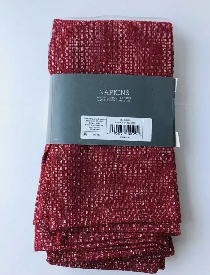 4pc Threshold Fabric Napkins Ruby Ring Red Silver Christmas Holiday ...