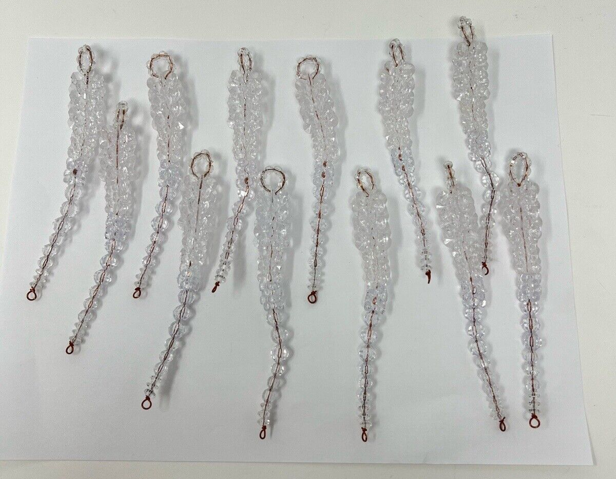 Vintage Christmas Lot Of 12 Handmade Beaded Clear Icicles Ornaments | eBay