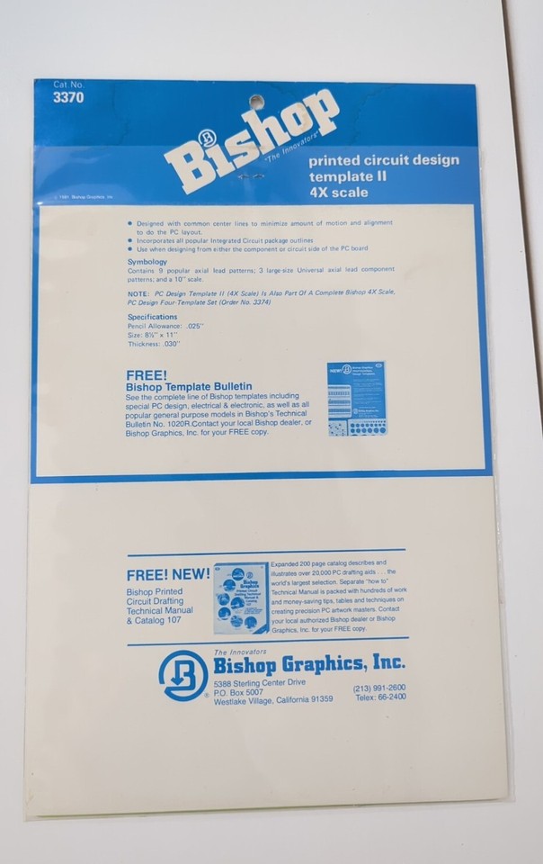 Vintage Bishop Printed Circuit Design Template II 4X Scale No 3370 NEW ...