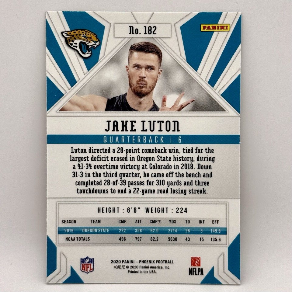 Jake Luton 2020 Panini Phoenix Fire Burst #182 Jacksonville Jaguars RC ...