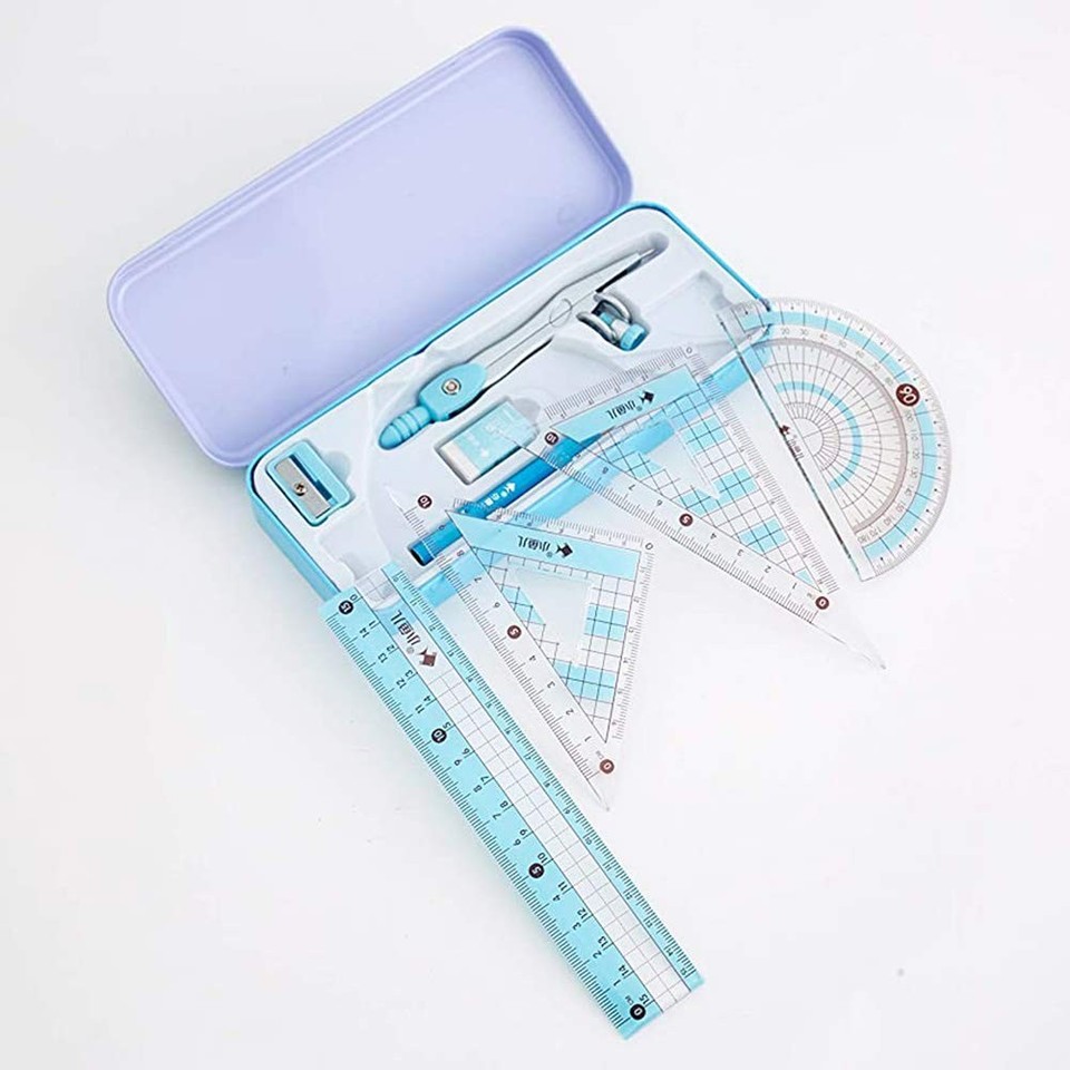 8 Pcs Compass/Math Set for Students with Shatterproof Storage Box ...