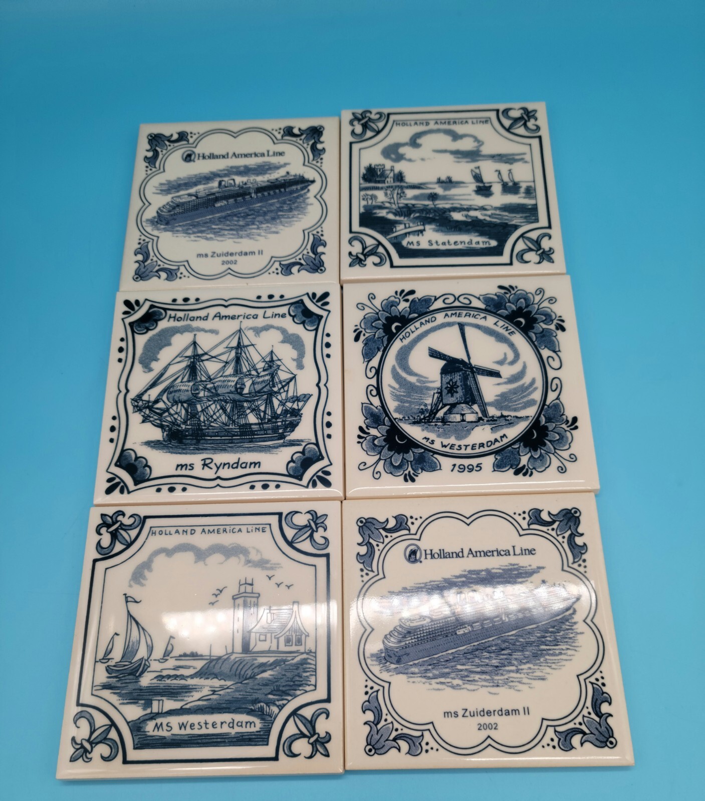 Tile blue white coasters Holland America Line Delft Tile Coasters 6 lot ...