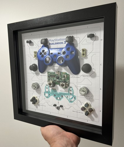Sony PlayStation DualShock 3 Blue Controller Teardown in shadow box ...