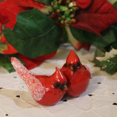 Red Cardinal Lovebirds Statue Figurine Glitter Sparkle Red Glaze 3.5 ...