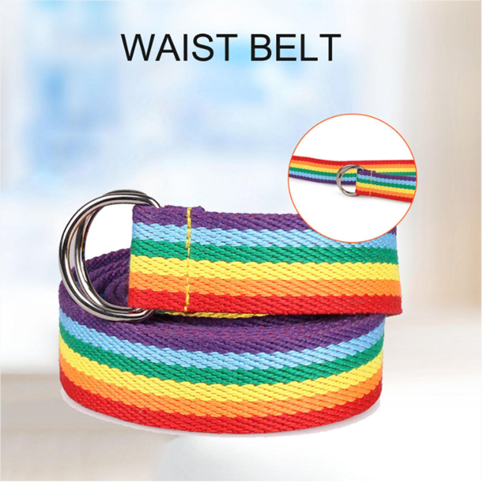 Double Belt Women Rainbow Canvas Belt Web Fabric Canvas Belts D Ring ...