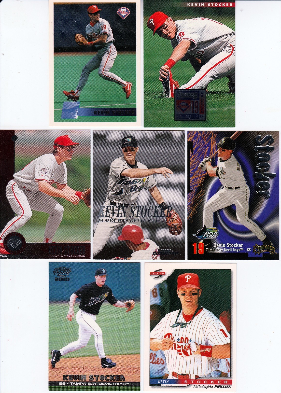 ⚾ 20 + different KEVIN STOCKER cards lot 2 RC 1993 - 2000 Phillies Rays ...