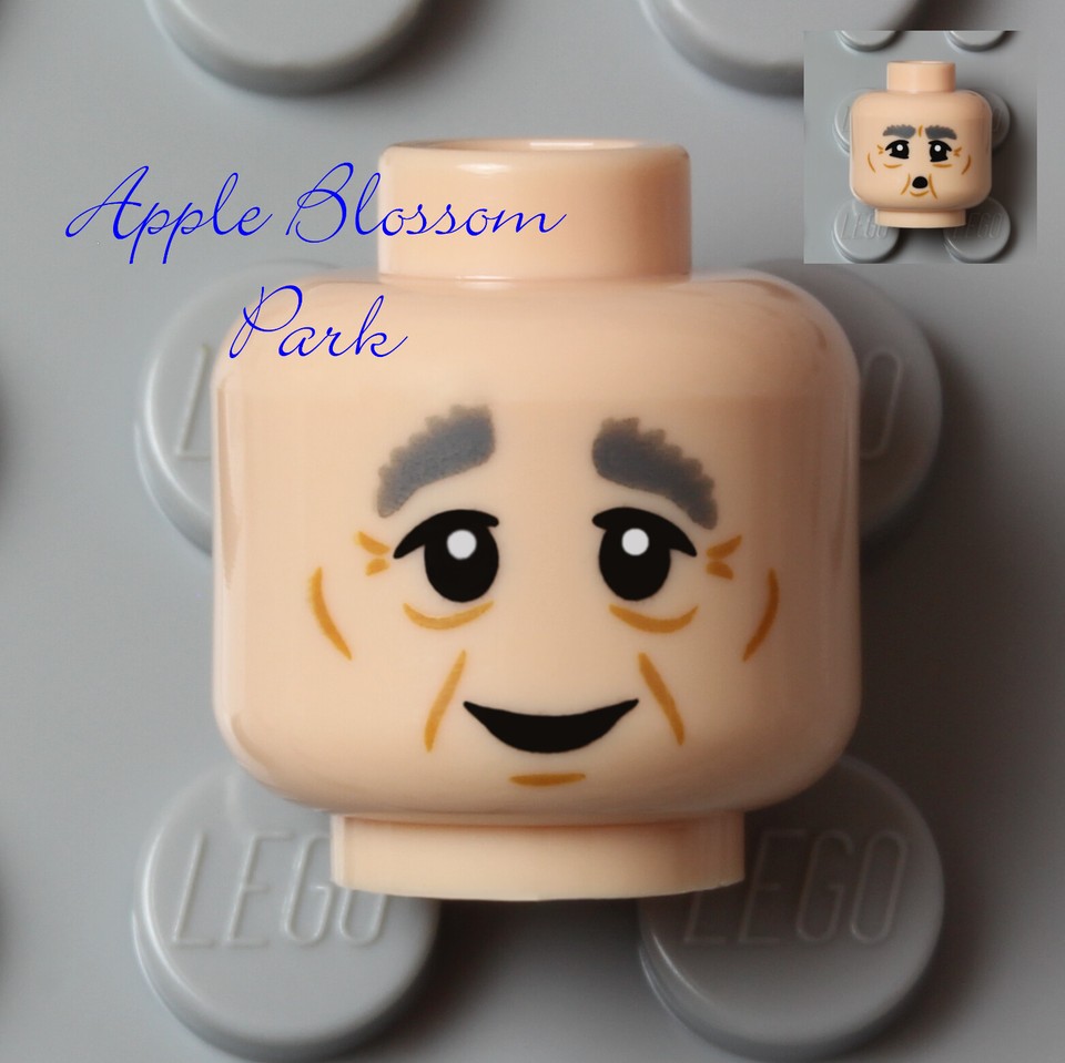 NEW Lego Light FLESH MINIFIG HEAD - Male Grandpa Old Man Wrinkles Gray ...