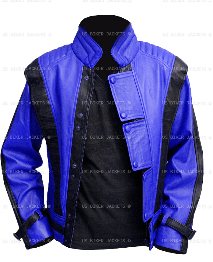 Michael Jackson Thriller Jacket MJ Blue Faux Leather Mens Halloween ...