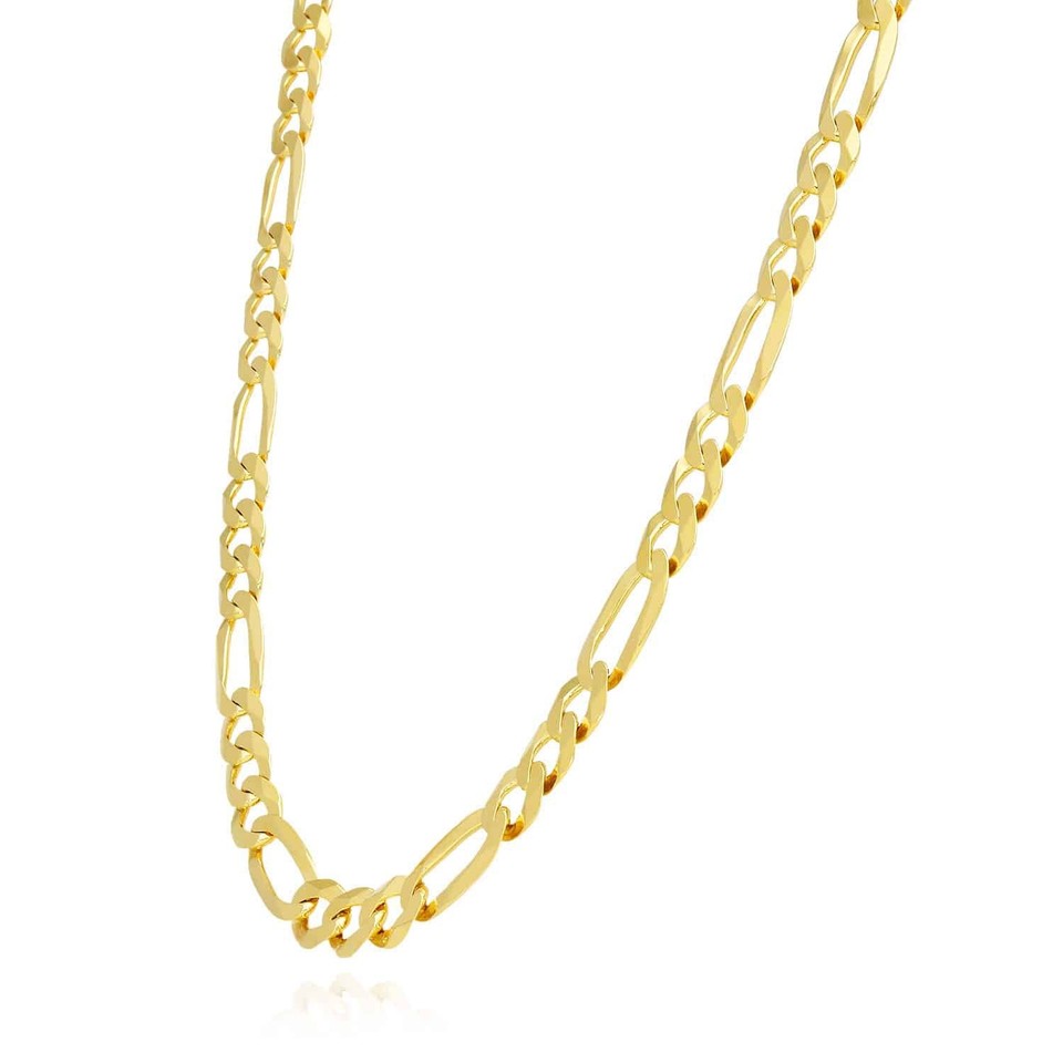 14K Yellow Gold Over Silver 7mm Figaro Chain (Solid Links) 18"-24" | eBay