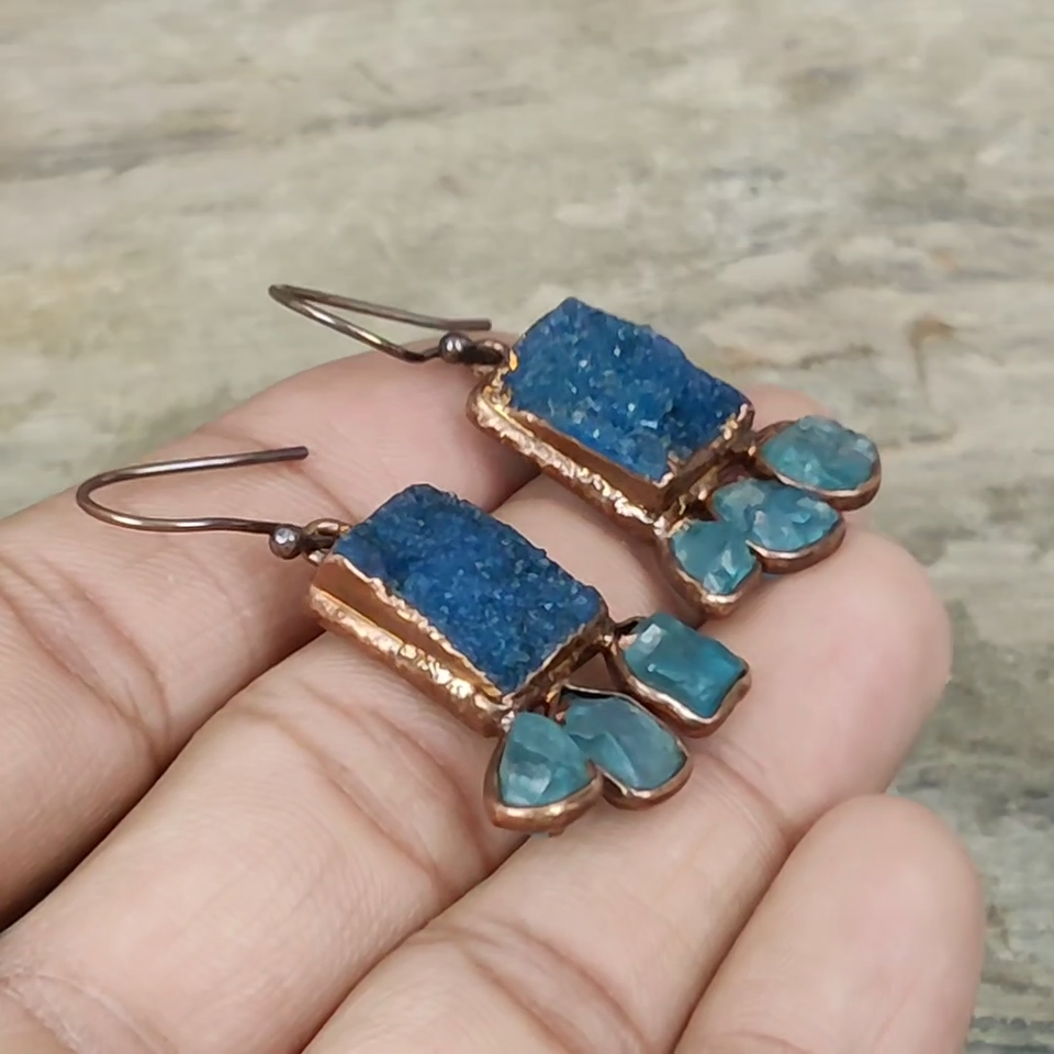 Gift For Her Copper Blue Druzy Jewelry Electroformed Drop/Dangle ...