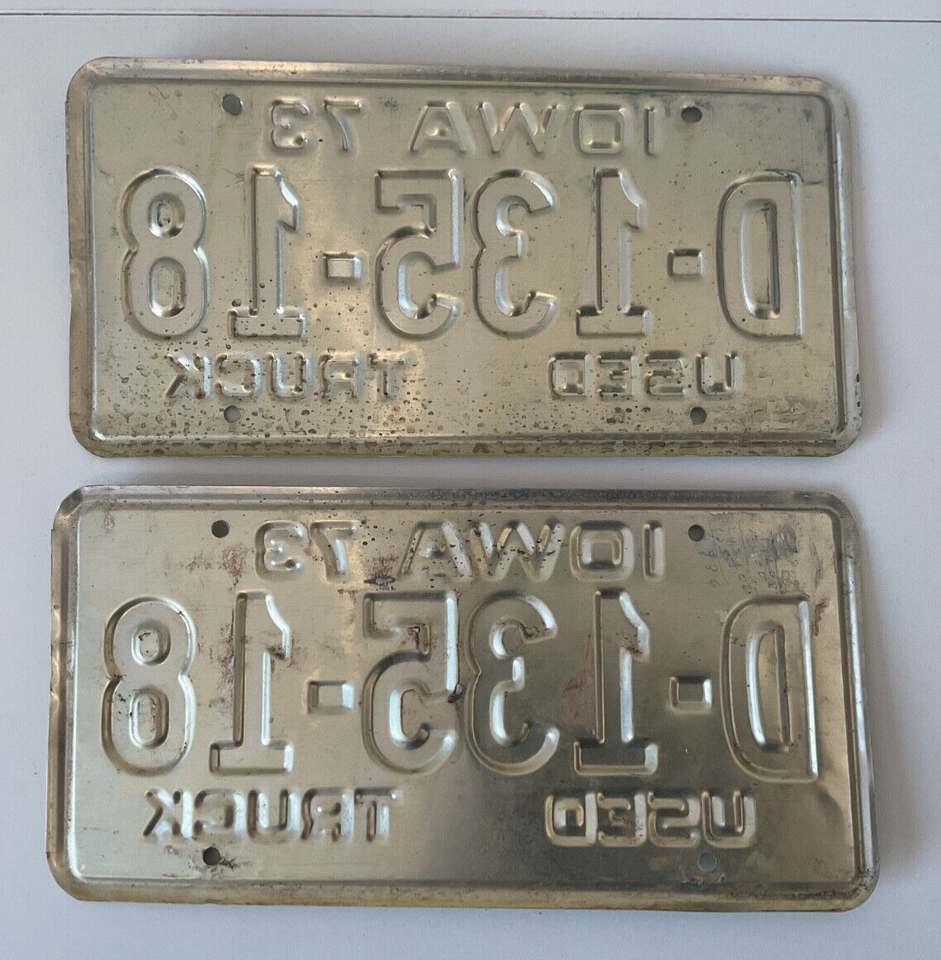 Rare 1973 IOWA USED TRUCK DEALER License Plate Plates PAIR ALL ORIGINAL ...