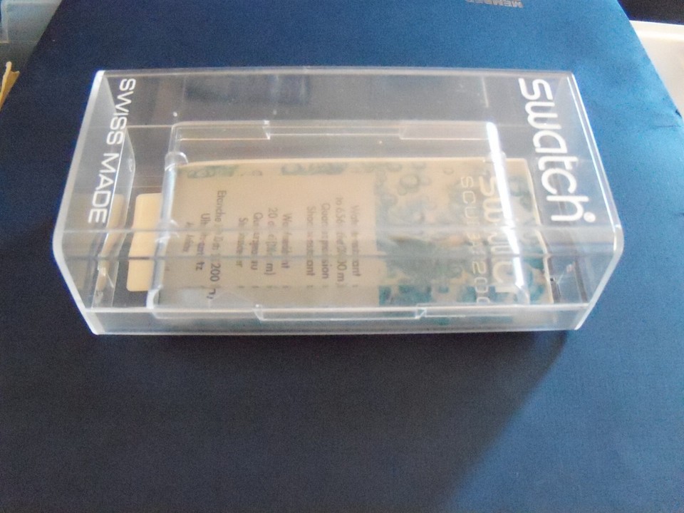 Swatch watch empty box Scuba 200 1990's PLASTIC CASE ONLY with papers ...