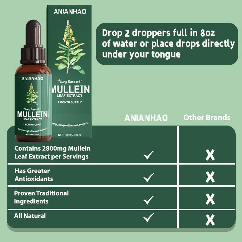 Mullein Leaf Extract Drops 60ml Lung Cleanse Respiratory Herbal Drop ...