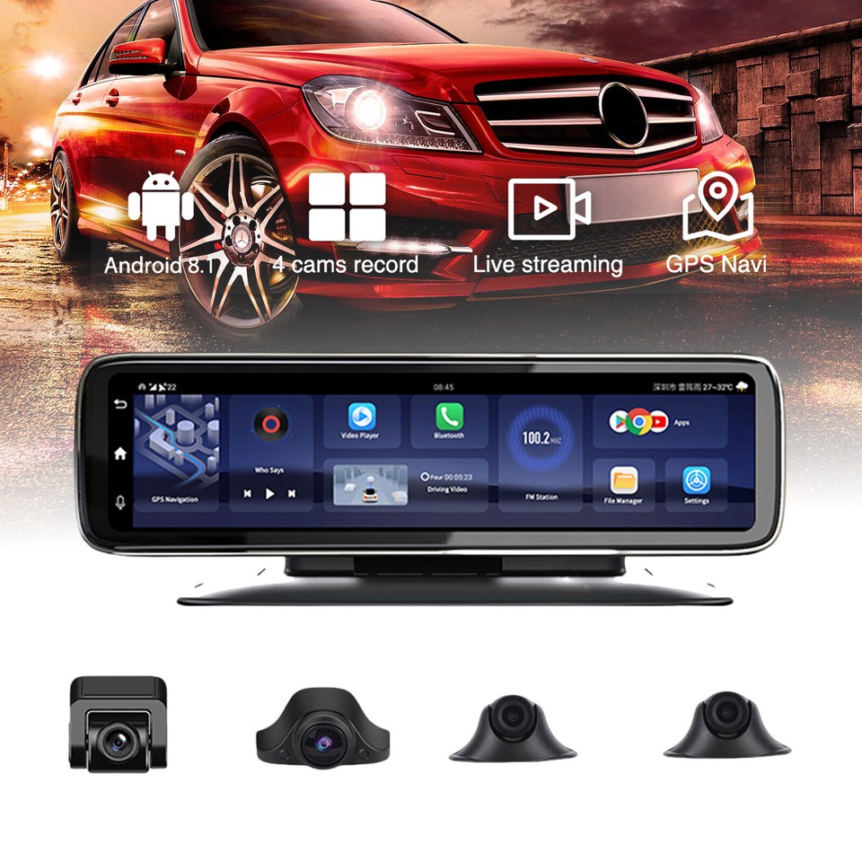 1080P HD 360° Panoramic 4CH Cameras Lens Car DVR Backup Mirror Dash ...