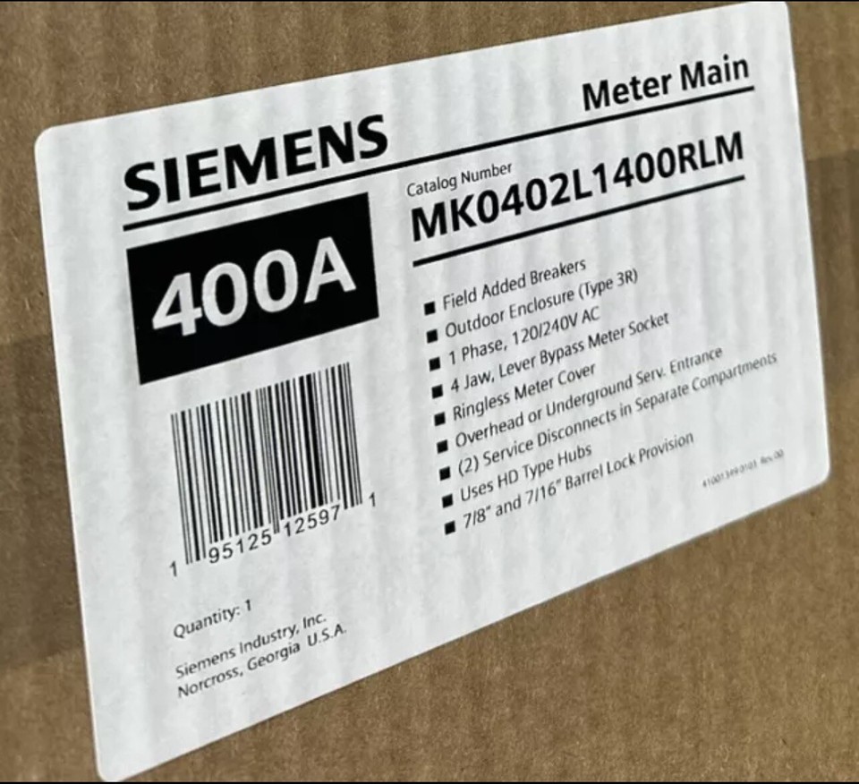 Siemens 400 Amp With Breaker 2x 200 Disconnect Meter Socket ...