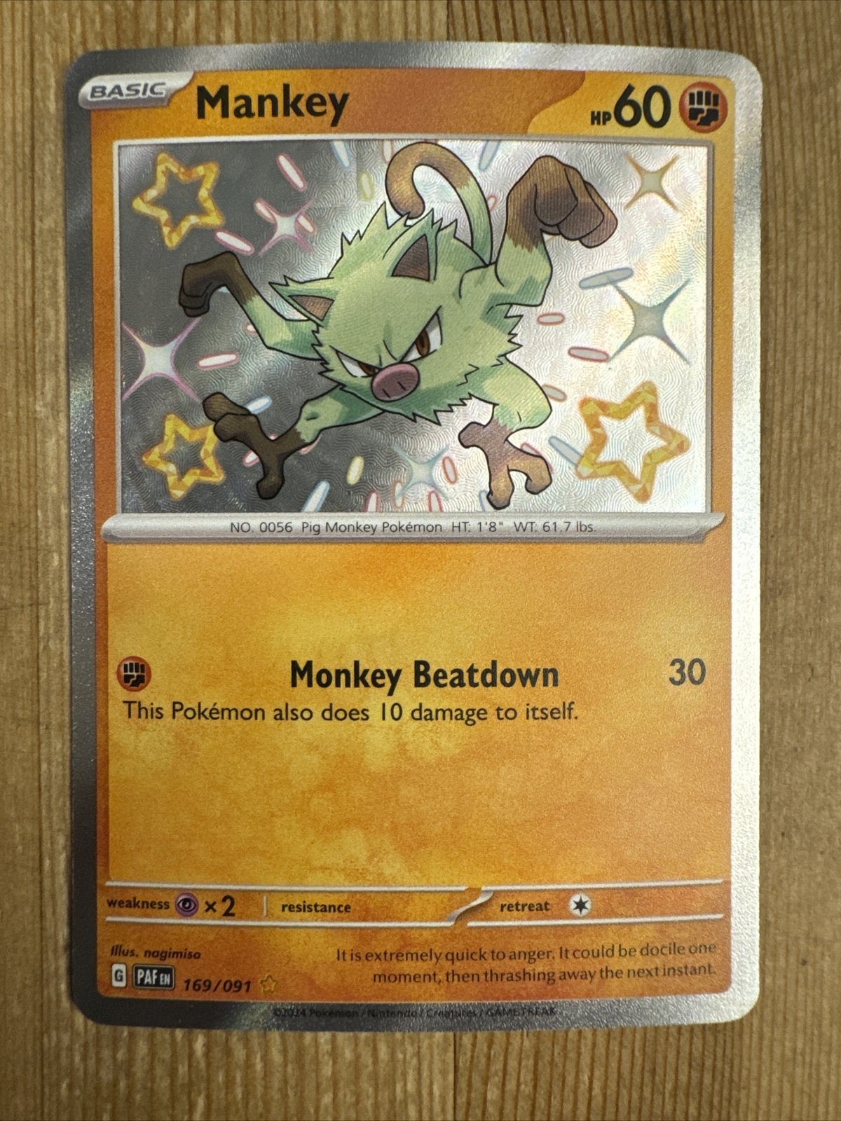 Pokémon TCG Mankey Scarlet & Violet: Paldean Fates 169/091 Holo Shiny ...
