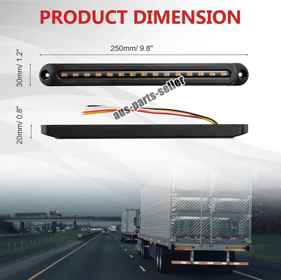 2X 10inch LED Truck Brake Flowing Turn Signal Tail Light Bar Strip DRL ...