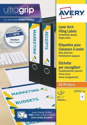 Lever Arch Labels Laser, 200x60mm, White, 4 Labels per Sheet 40 Labels ...