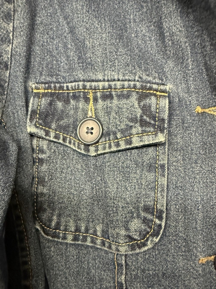 French Cuff Unlined Belted Cotton Denim Jacket Women's Size Large Pre ...