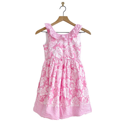 Savannah Ruffle Floral & Stripe Dress w/ Back Bow - Pink - 8 | eBay