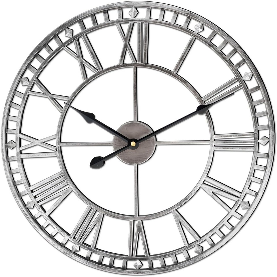 Large Outdoor Garden Wall Clock 40/60cm Big Open Face Metal Roman ...