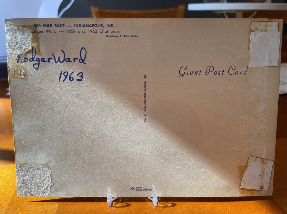 Vintage 6 x 9 Indy 500 Giant Postcard Rodger Ward | eBay