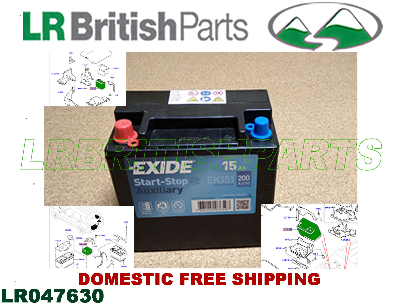 LAND ROVER AUXILIAR BATTERY LR4 EVOQUE RANGE ROVER 13 SPORT 14 LR176847 ...