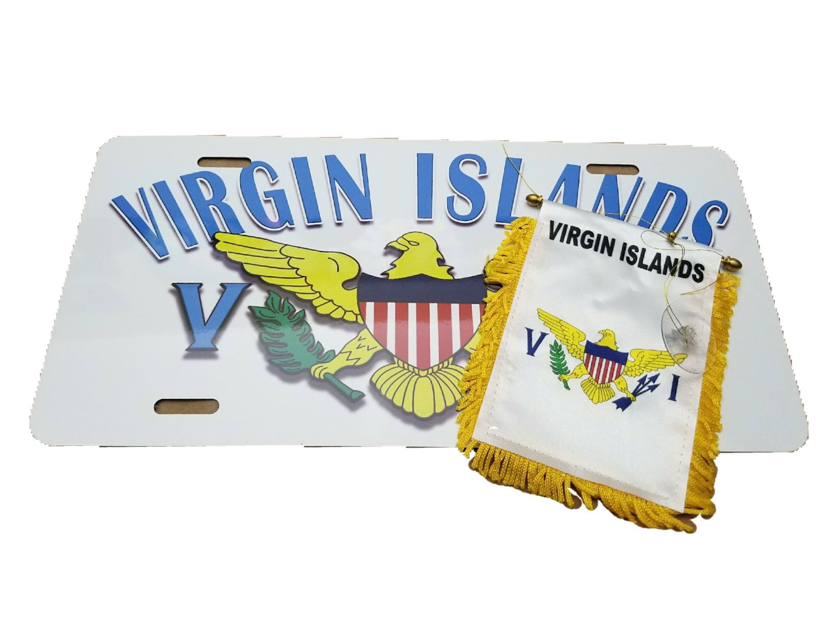 Virgin Islands Mini Banner Flag W/ VI License Plate | eBay