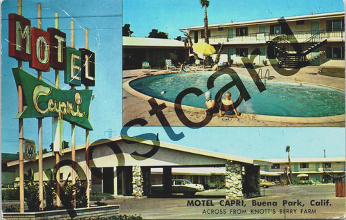 1959 MOTEL CAPRI, Buena Park, CA, Free TV, Knott's Berry Farm, postcard ...