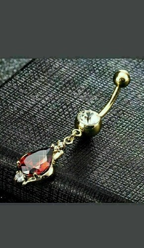 14K Yellow Gold Plated 2.30Ct Pear Simulated Red Ruby Belly Button Ring ...
