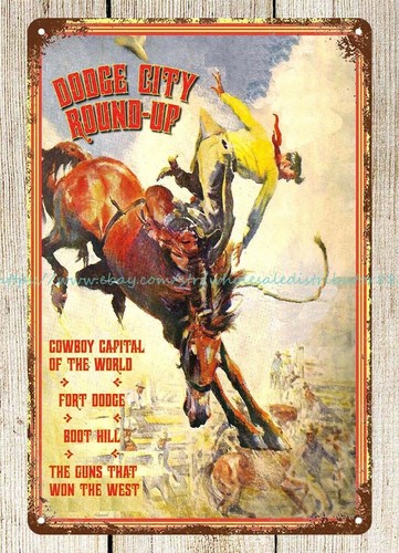 house interior Cowboy Rodeo Poster Dodge City Kansas round up metal tin ...