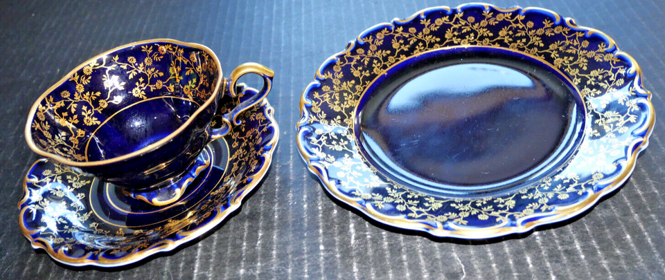 Lindner Bavaria Echt Cobalt 228 13 cup saucer plate Germany Cobalt blue ...