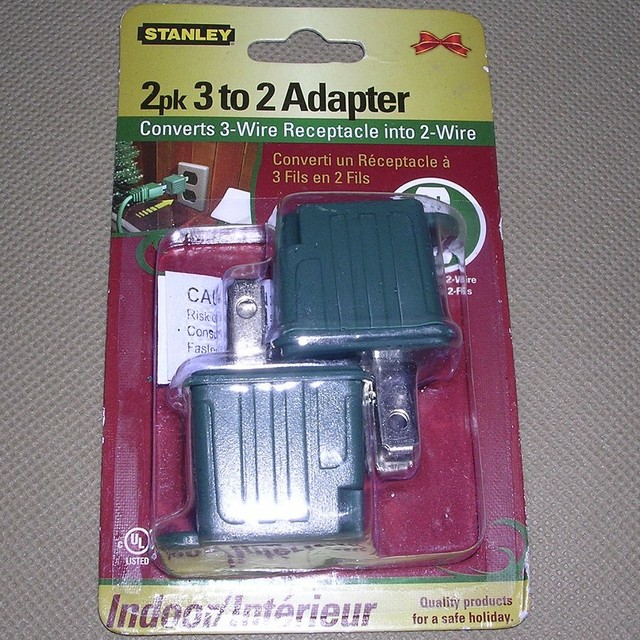 2pk Stanley 3 To 2 Adapter Coverts 3-Wire Receptacle Into 2-Wire DR-04 ...