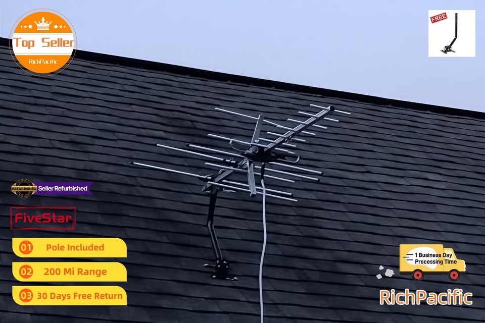 Long Range Yagi TV Antenna Outdoor 250 Mile w/ Pole for Best Signal | eBay